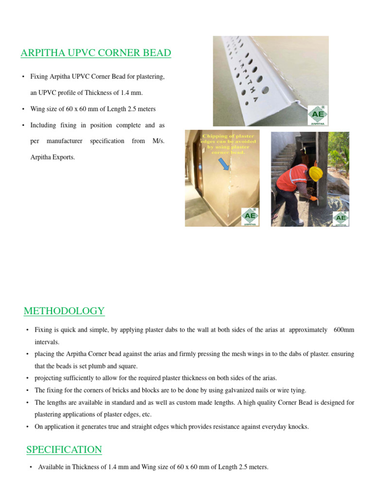 Arpitha PVC Corner Bead For Pop Plastering Edges | PDF