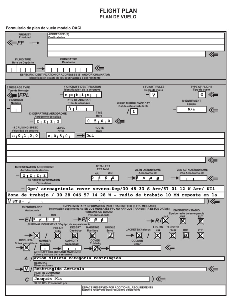 Formulario Plan de Vuelo Oaci Rellenable 1 | PDF | Vehículos | Aviación