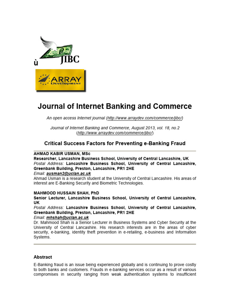 Critical Success Factors For Preventing E-Banking Fraud | PDF | Online ...