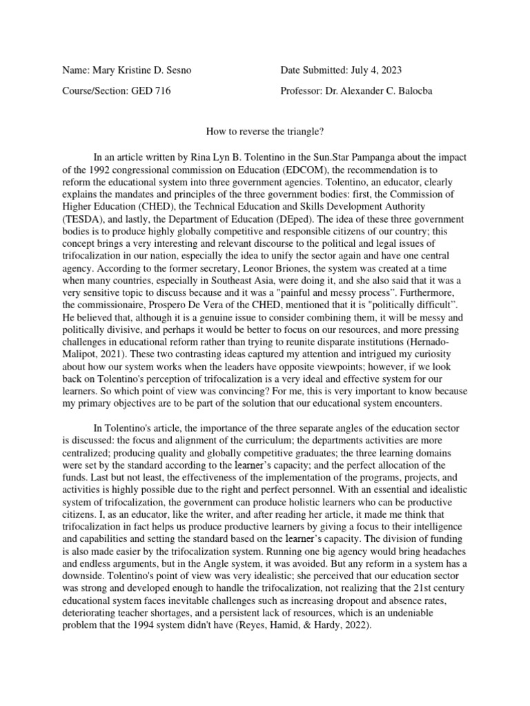 M3 - Learning Act.1 - Reflection Paper - Sesno | PDF | Learning | Cognition