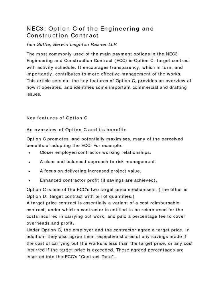 NEC3 Main Option C - Article by Iain Suttie | PDF | Employment ...