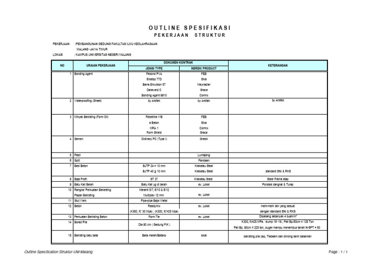 Outline Specification Struktur UM Malang | PDF
