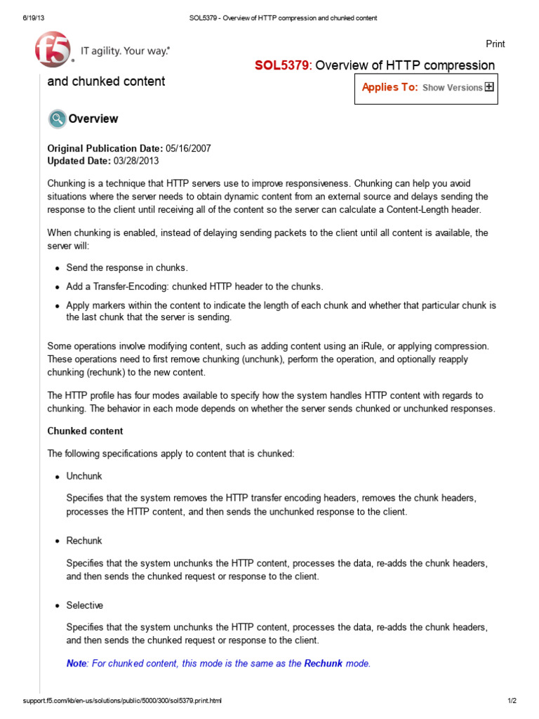 SOL5379 - Overview of HTTP Compression and Chunked Content | PDF | Networking | Internet & Web