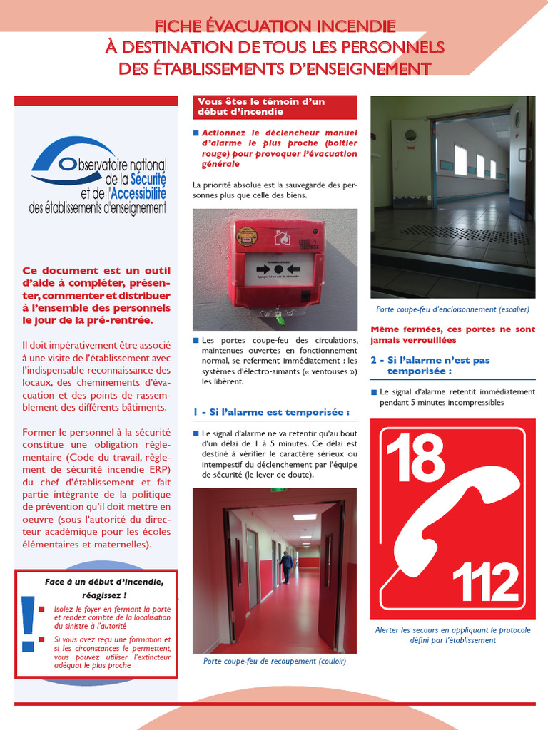 ONS Fiche Evacuation Incendie 2014 396469 | PDF | Sécurité | La combustion