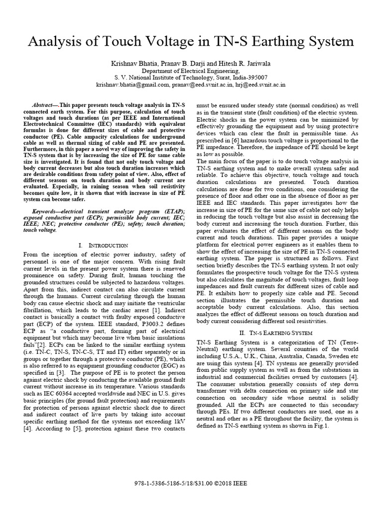 Touch Voltage Analysis in TN-S Systems | PDF | Electrical Impedance ...