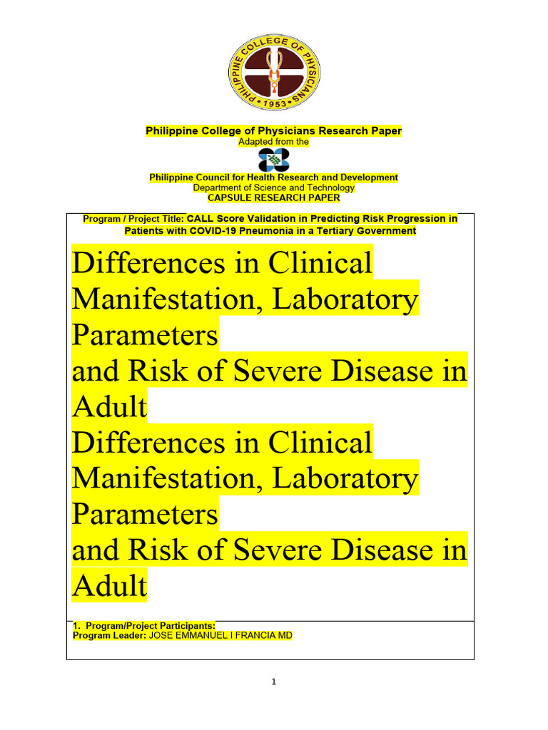 CALL Score PCP V1 | PDF | Comorbidity | Sample Size Determination