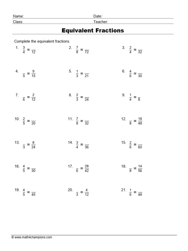 Complete Equivalent Fractions | PDF