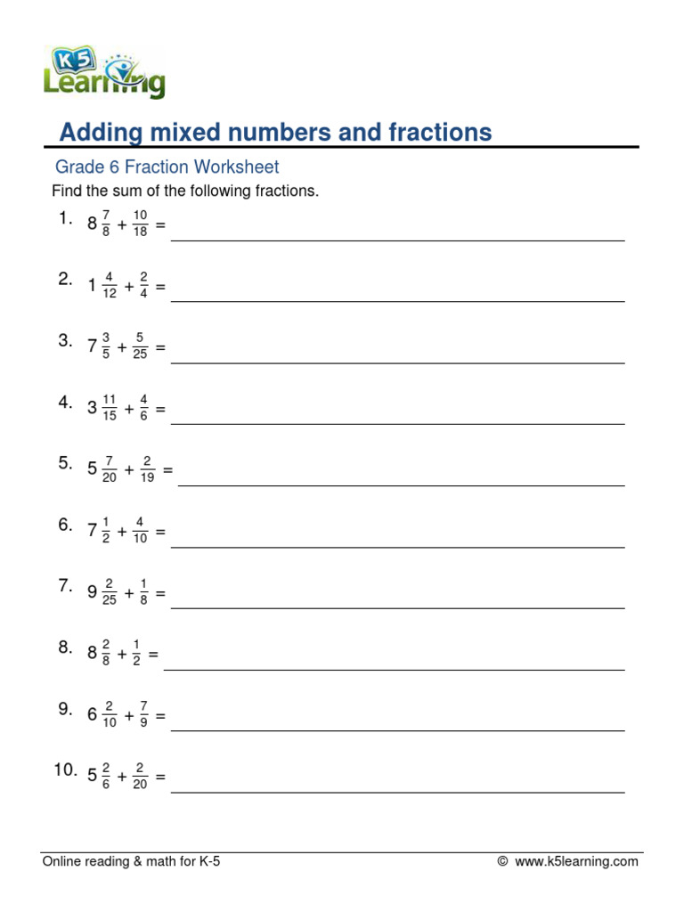 Grade 6 Adding Fractions and Mixed Numbers e | PDF | Teaching Methods ...