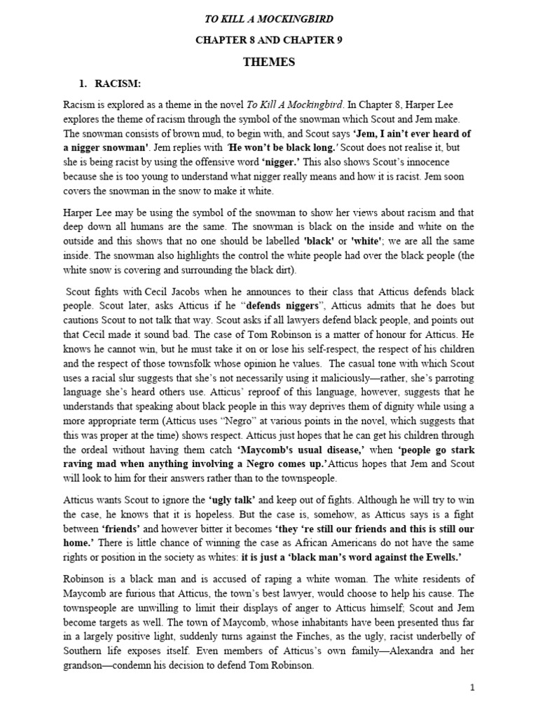 Themes Chapter 8 and 9 | PDF | To Kill A Mockingbird