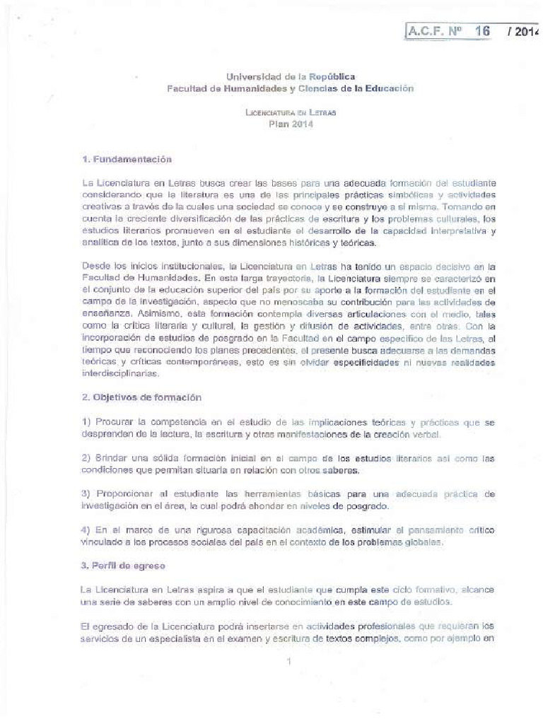 Plan Letras 2014 | PDF