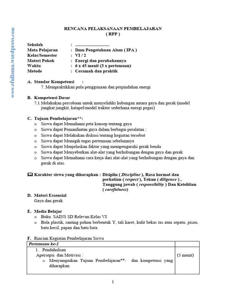 RPP Kelas VI SD SMT 2 Ipa | PDF