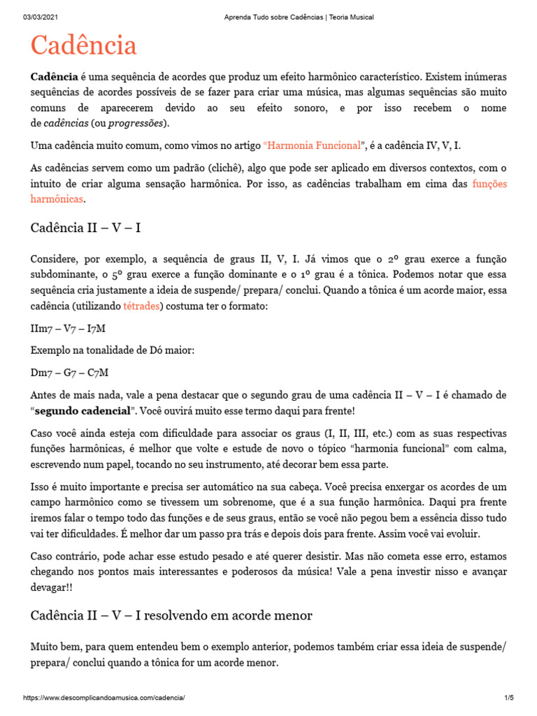 Aprenda Tudo Sobre Cadências - Teoria Musical | PDF | Harmonia | Acorde (música)