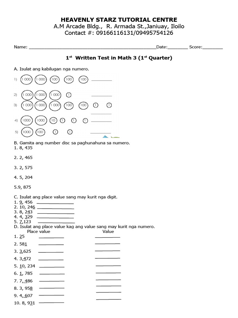 1st Written Test in Math 3 (1st Quarter) | PDF