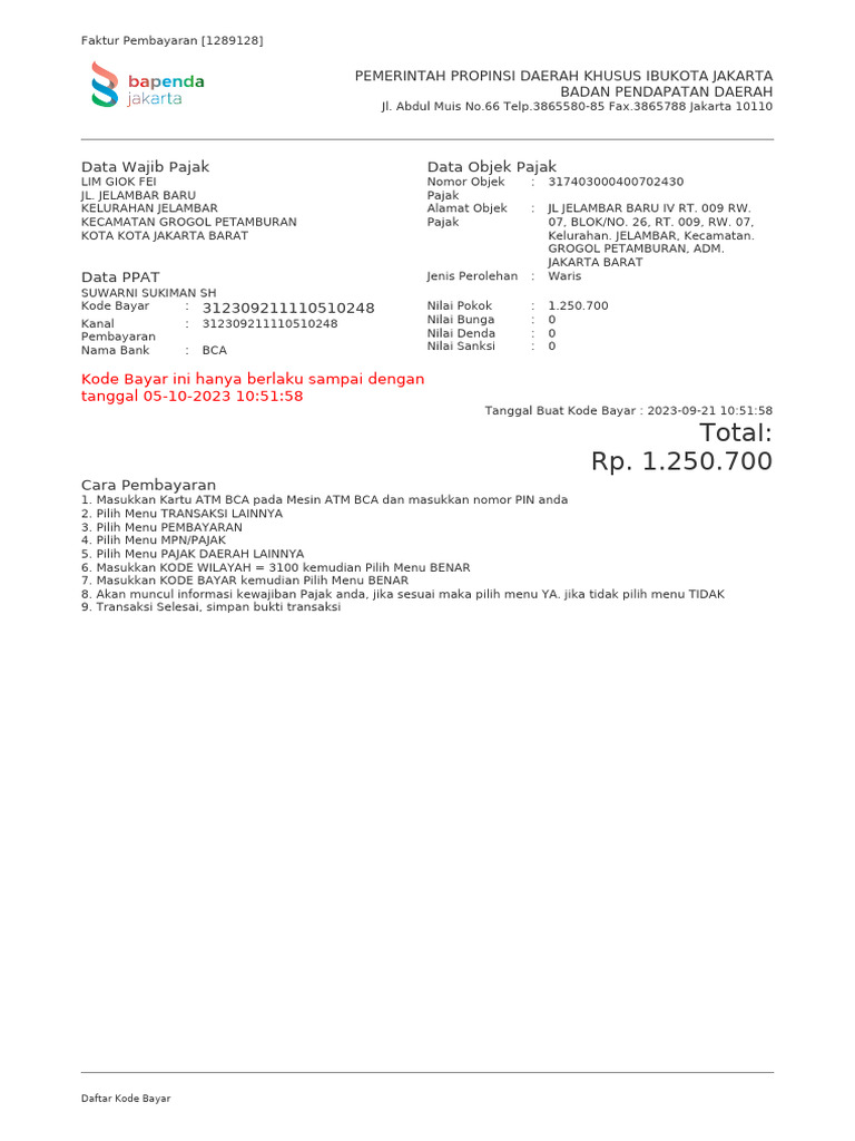 Cetak Invoice BPHTB PPAT | PDF