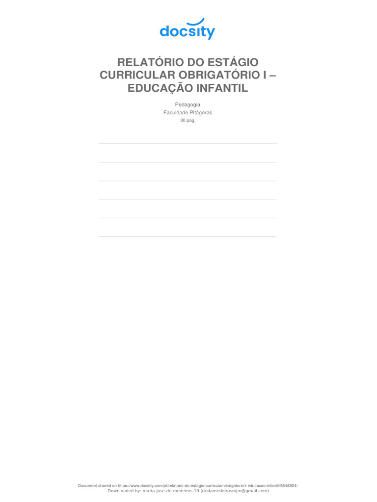Docsity Relatorio Do Estagio Curricular Obrigatorio I Educacao Infantil | PDF