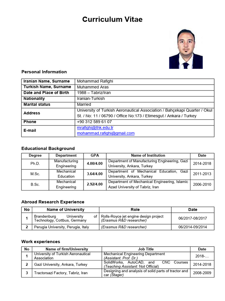 Muhammed ARAS CV-2022 | PDF | Engineering | Mechanical Engineering