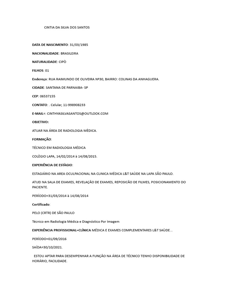 Curriculum Cintia Atualizado | PDF