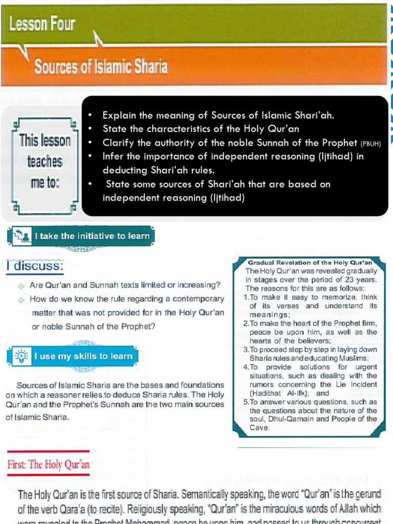 Unite 2. Lesson 4 Sources of Islamic Shsria | PDF | Sharia | Islamic ...