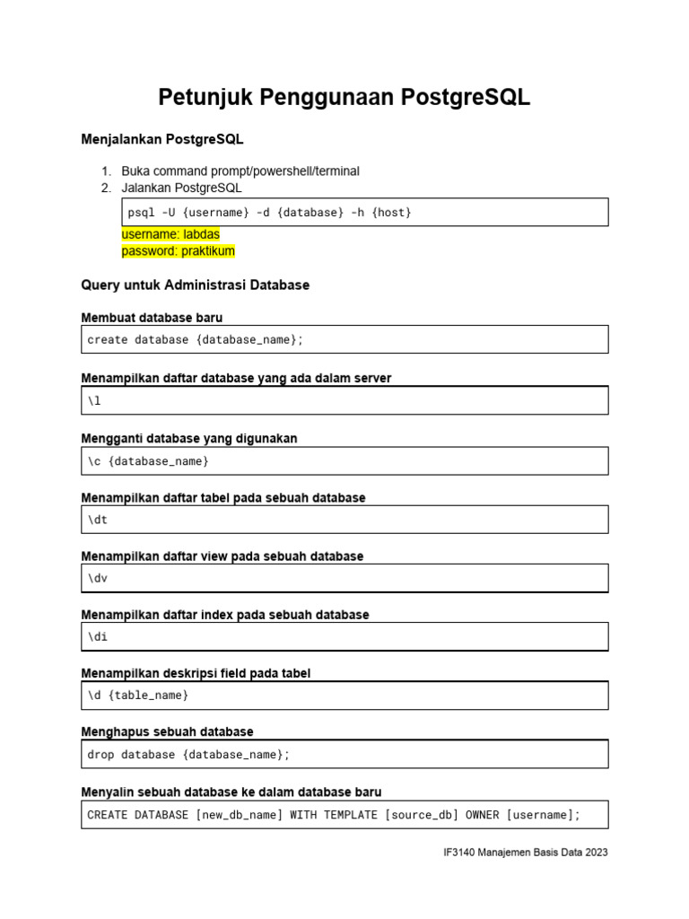 Petunjuk Penggunaan PostgreSQL | PDF