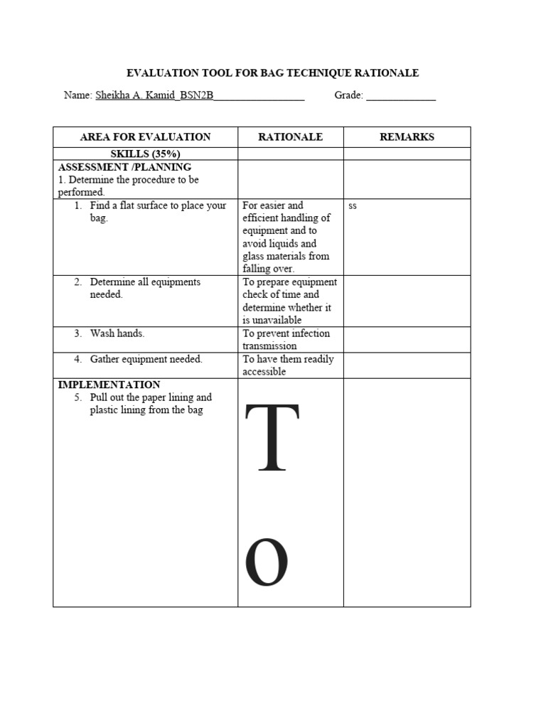 Bag Technique Checklist | PDF