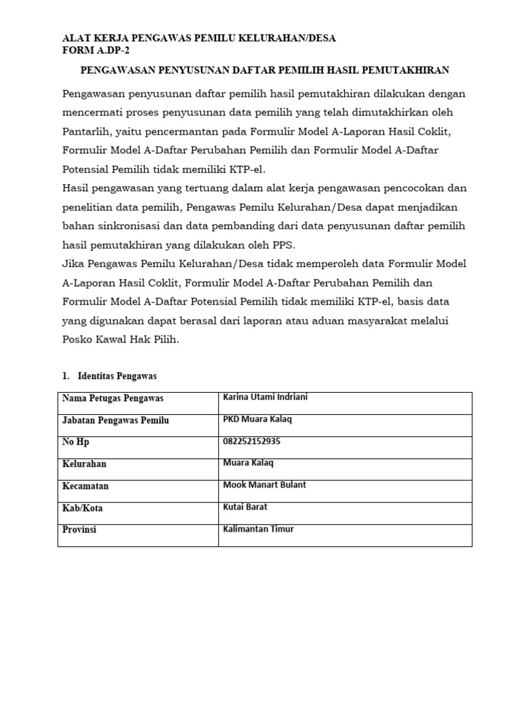 PKD - Pengawasan Penyusunan Data Pemilih Hasil Pemutakhiran-1 | PDF