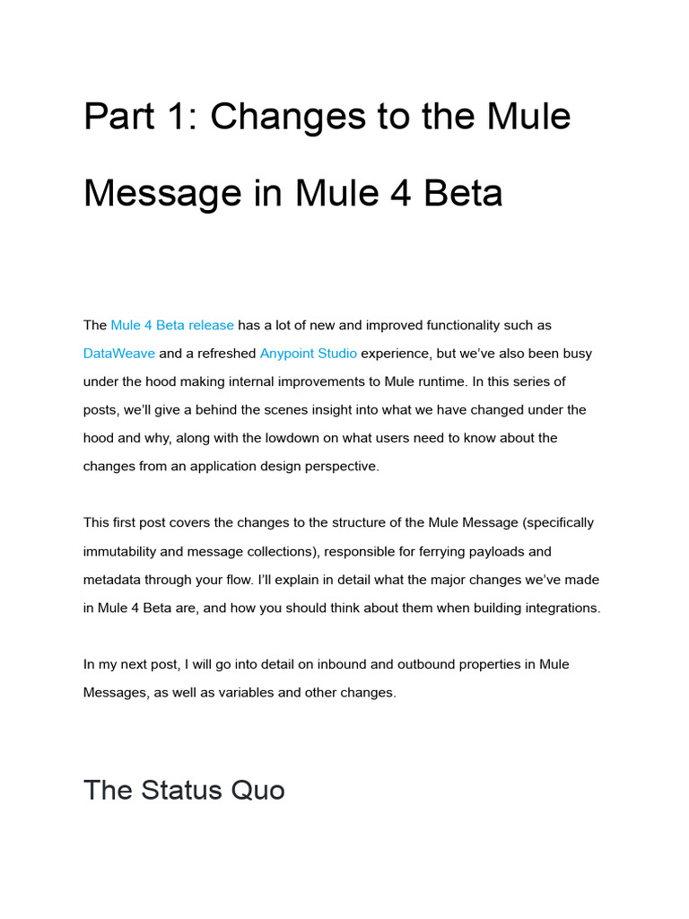 Changes To The Mule Message in Mule 4 Beta | PDF | Software Testing ... Changes To The Mule Message in Mule 4 Beta | PDF | Software Testing ...