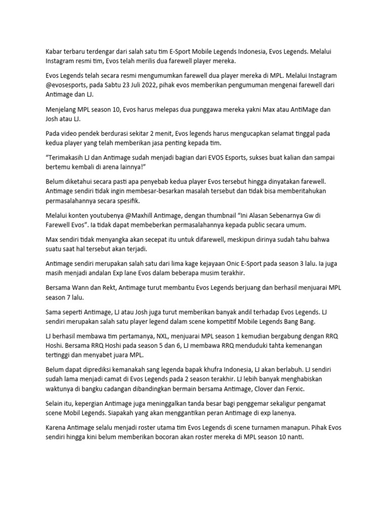 Evos Legends Farewell Antimage & LJ | PDF