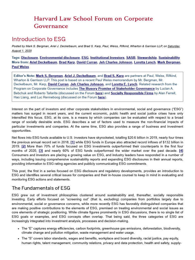 Introduction to ESG and Firm Performance | PDF | U.S. Securities And ...