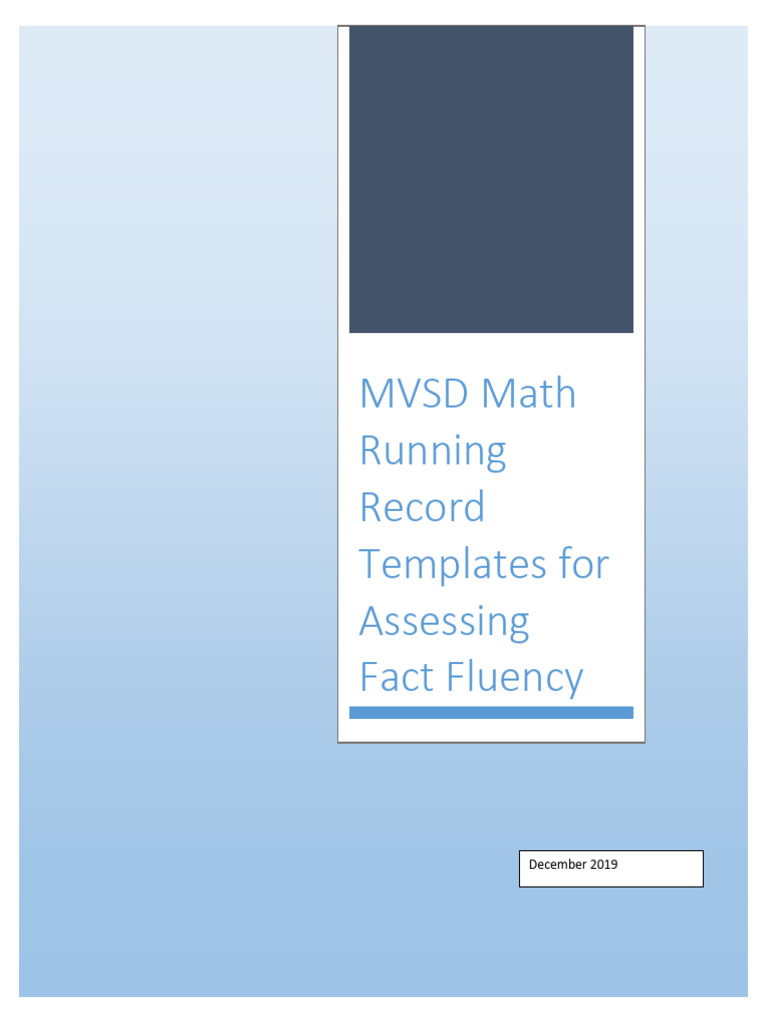 1 MVSD Math Running Record Templates For Assessing Fact Fluency-1 ...