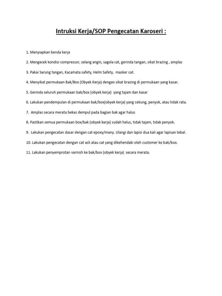 Intruksi Kerja Pengecatan Pdf