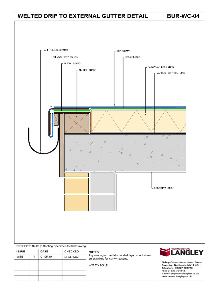 (Bur-Wc-04) Built Up Roofing Welted Drip To External Gutter - Detail ...