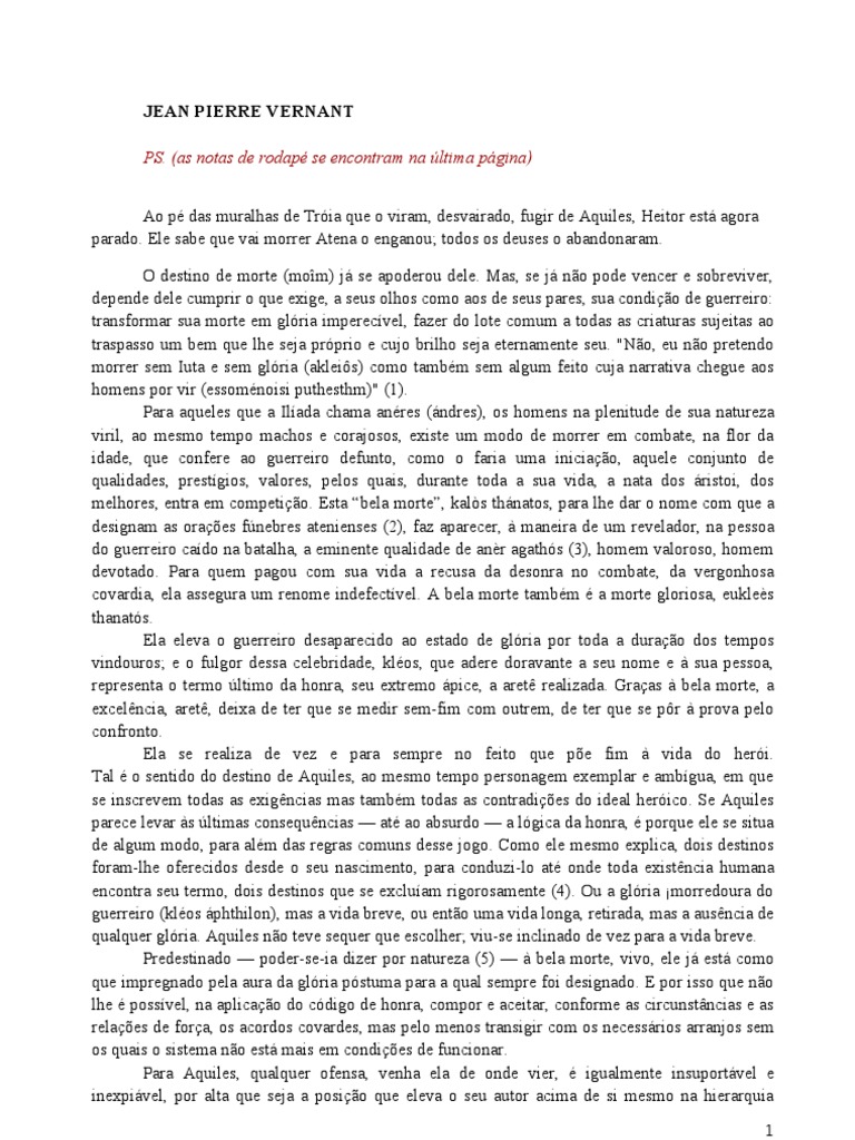 A Bela Morte e o Cadáver Ultrajado JEAN PIERRE VERNANT | PDF | Aquiles ...