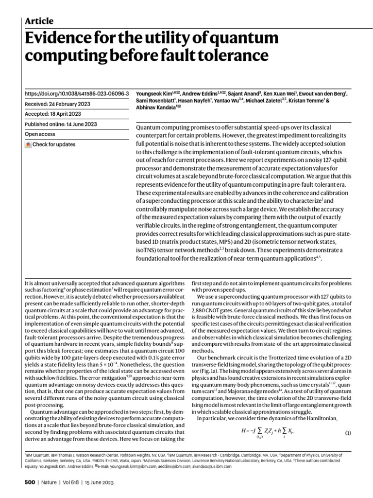 Evidence For The Utility of Quantum Computing Before Fault Tolerance ...
