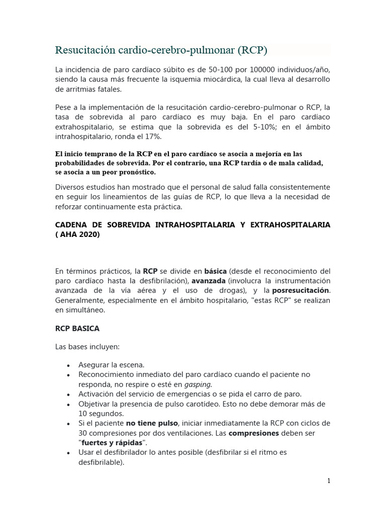 RCP Basico y Avanzado | PDF | Reanimación cardiopulmonar | Paro cardíaco