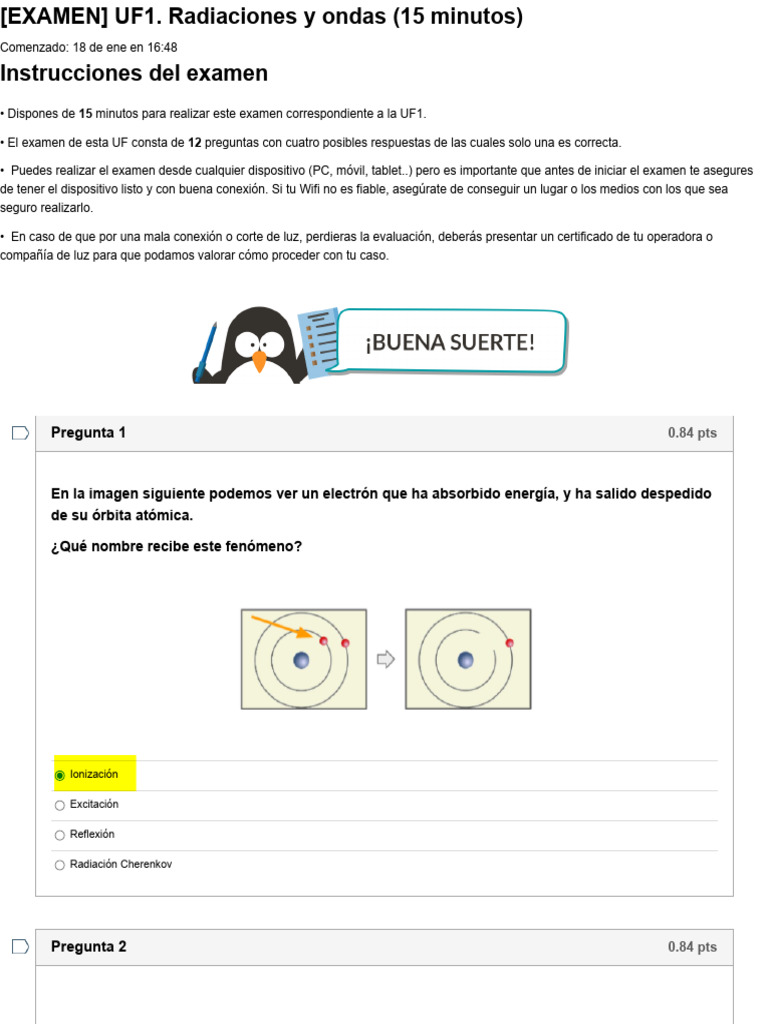 Pregunta 1: Ionización Excitación Reflexión Radiación Cherenkov | Descargar gratis PDF | Rayo X ...