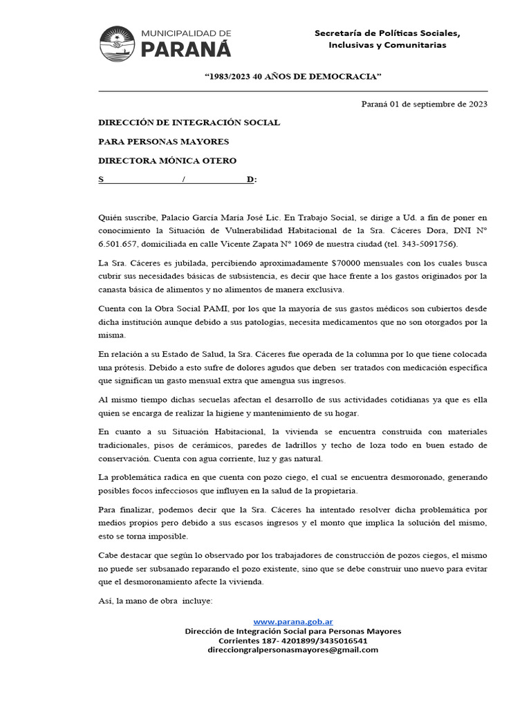 Informe Dora Caceres | PDF