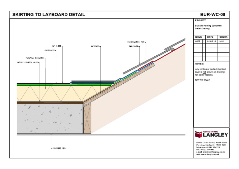 (Bur-Wc-09) Built Up Roofing Skirting To Layboard - Detail Drawing | PDF