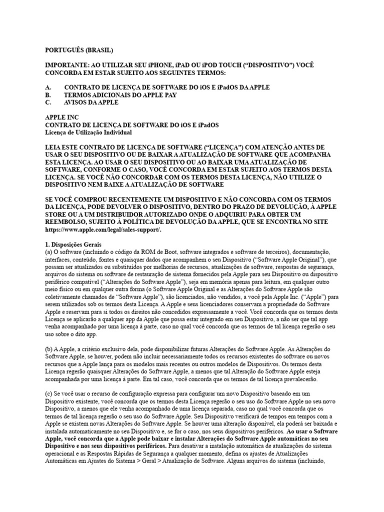 Licença de Software Do Iphone | PDF | Aplicativo para celular | Apple Pay