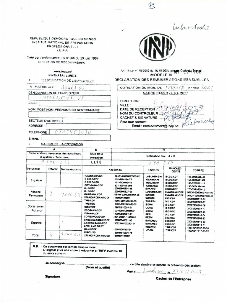 Accusé de Reception Déclaration INPP INTERNEWS Février 2023 | PDF