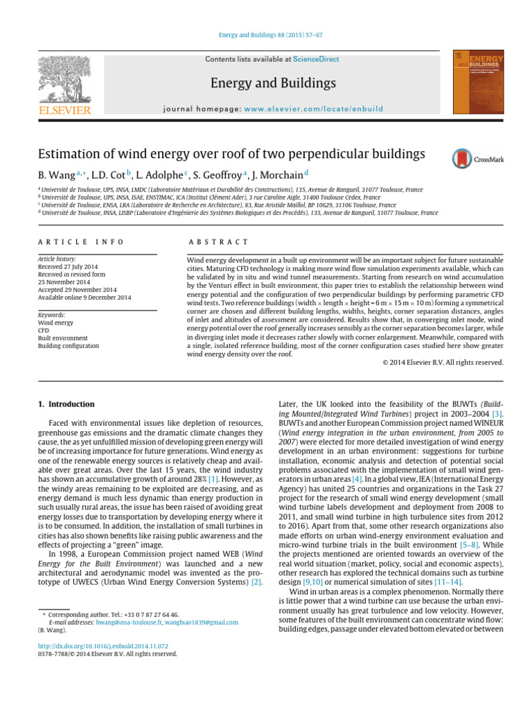 Wind Energy Estimation for Urban Buildings | PDF | Computational Fluid ...