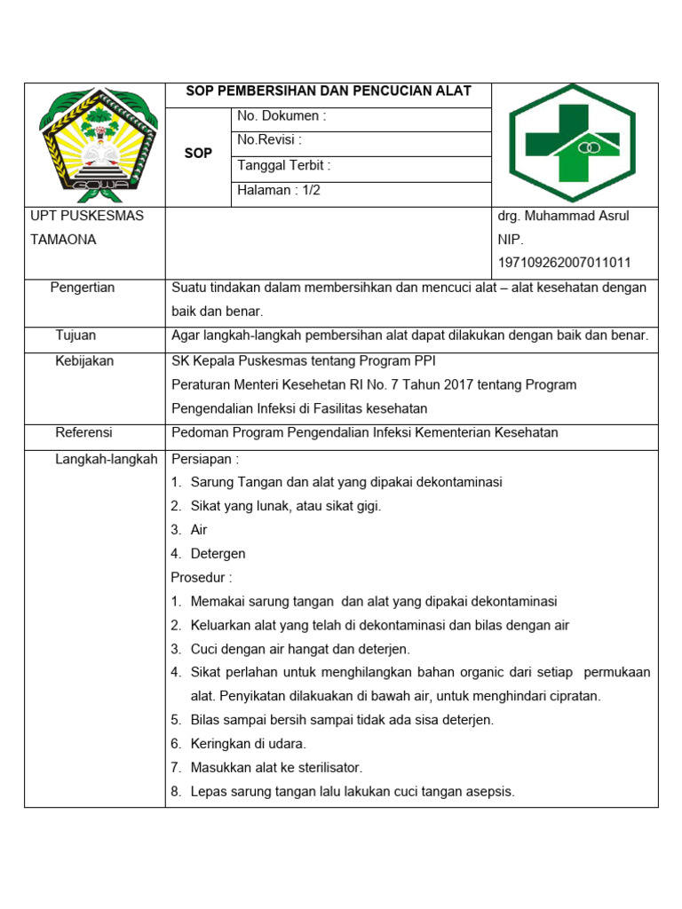 Sop Pembersihan Dan Pencucian Alat | PDF