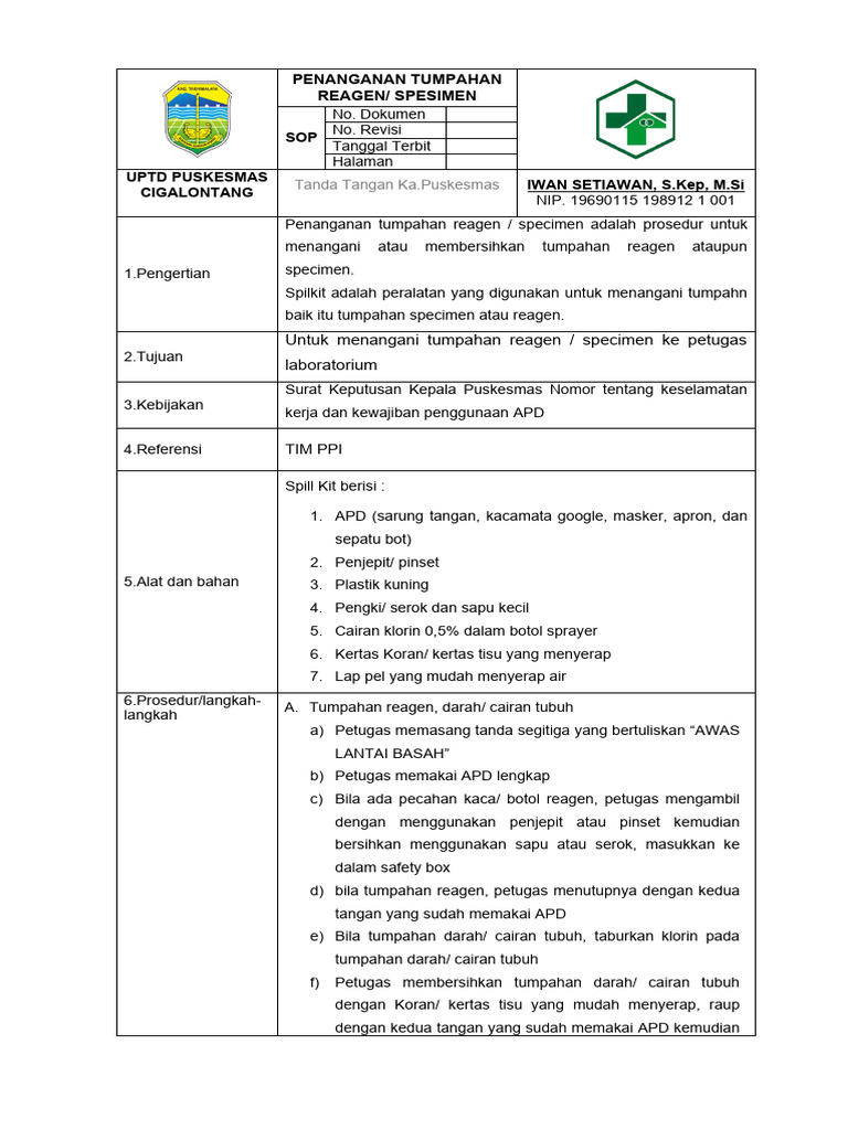 Sop Tumpahan Reagen | PDF