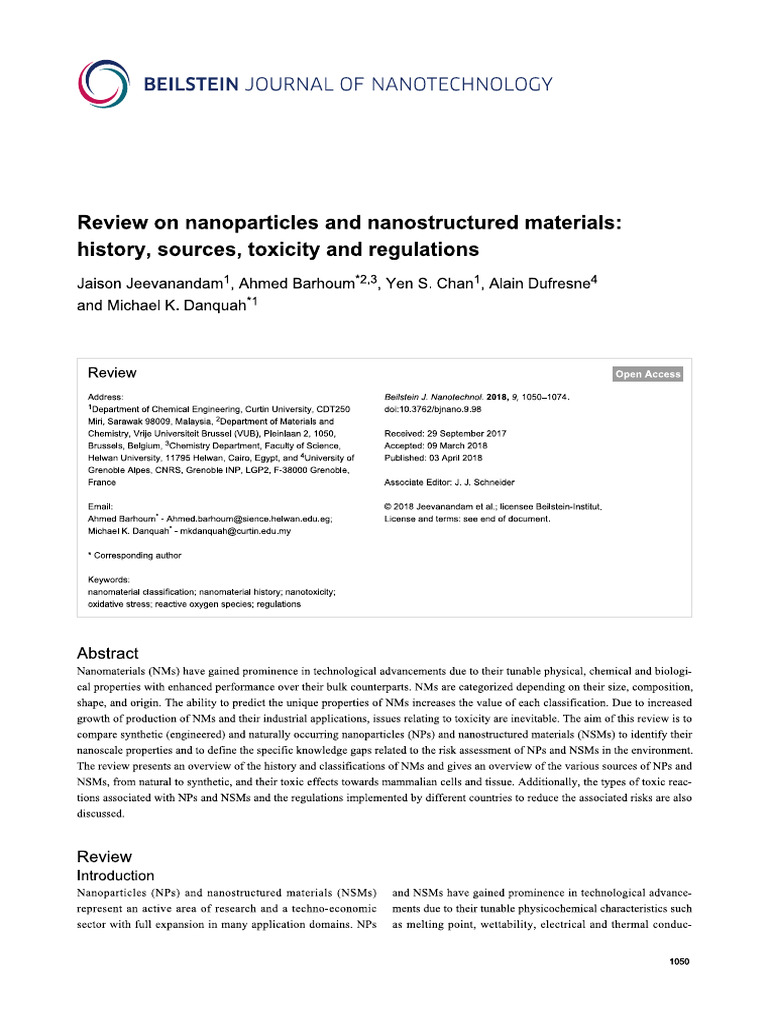 Jeevanandam, 2018 Review On Nanoparticles and Nanostructured Materials | PDF