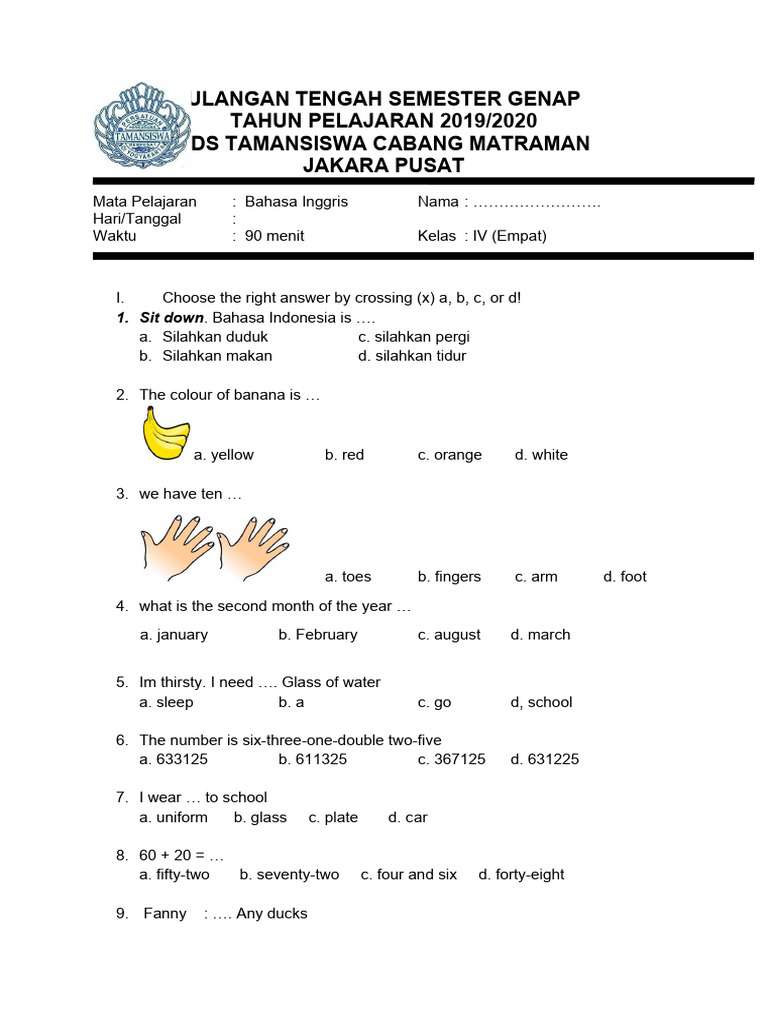 B Inggris Pts Kelas 4 Sem 2 Pdf