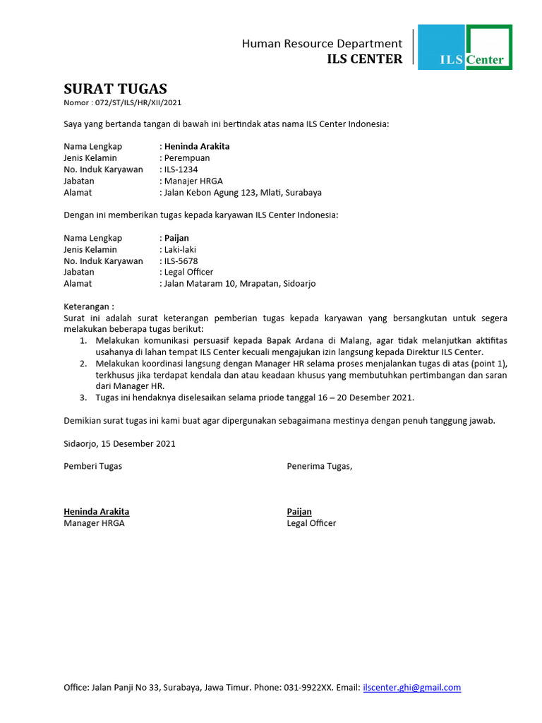 SURAT TUGAS Sample | PDF