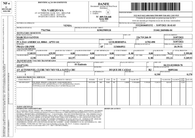 Nota Fiscal | PDF | Recibo | Economia de negócios