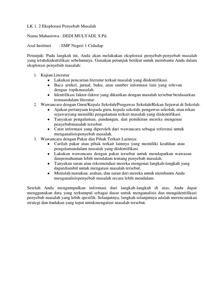 LK 1. 2 Eksplorasi Penyebab Masalah Revisi | PDF