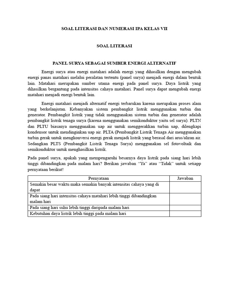 Soal Literasi Dan Numerasi Ipa Kelas Vii | PDF | Sains & Matematika