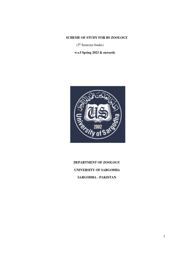 Scheme of Study For Bs Zoology: (5 Semester Intake) | PDF | Diet ...