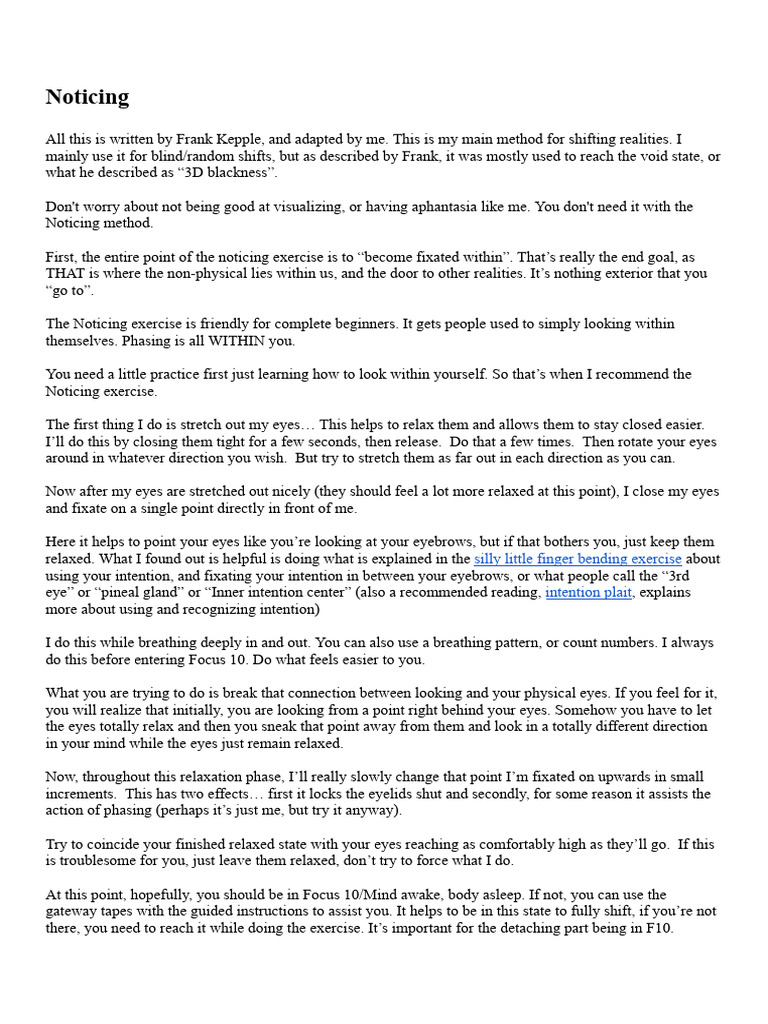 Noticing Exercise by Frank Keppel (Adapted For Reality Shifting) | PDF ...